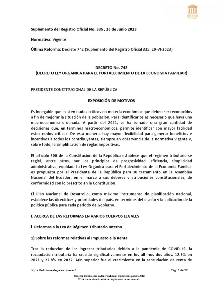 Análisis del Decreto 752 en Ecuador | PDF | Impuestos | Impuesto sobre ...