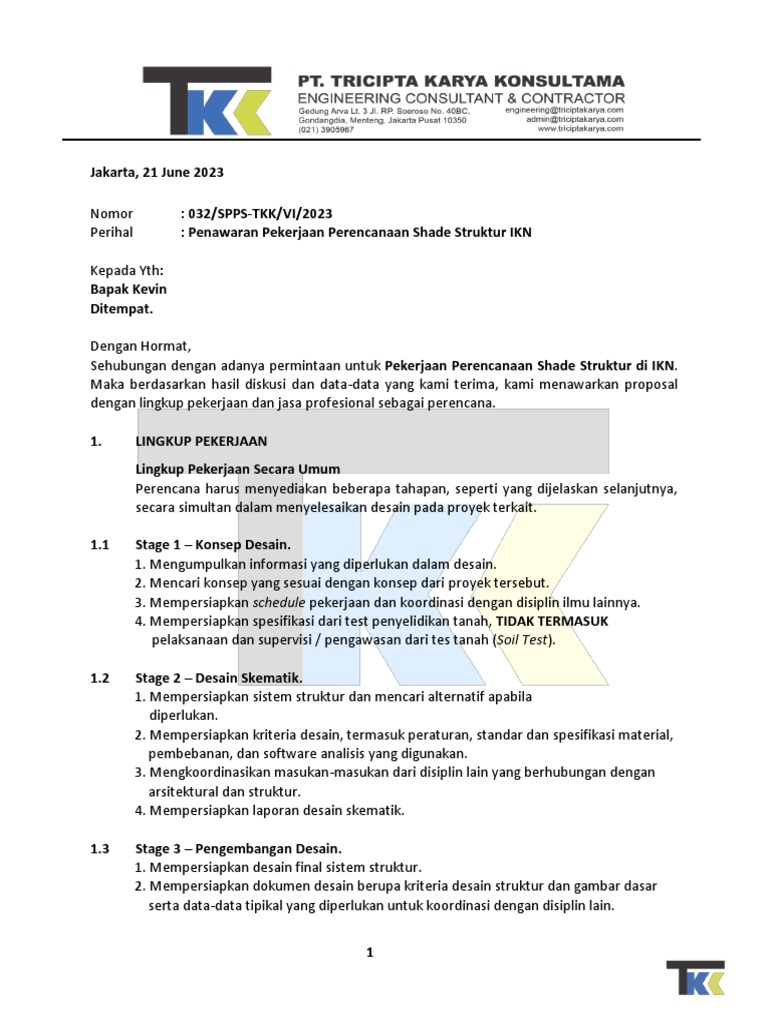Surat Penawaran Desain Shade Structure IKN | PDF