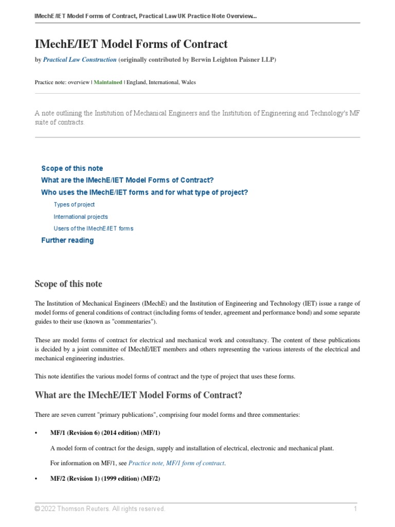 IMechEIET Model Forms of Contract-1 | PDF | Engineering