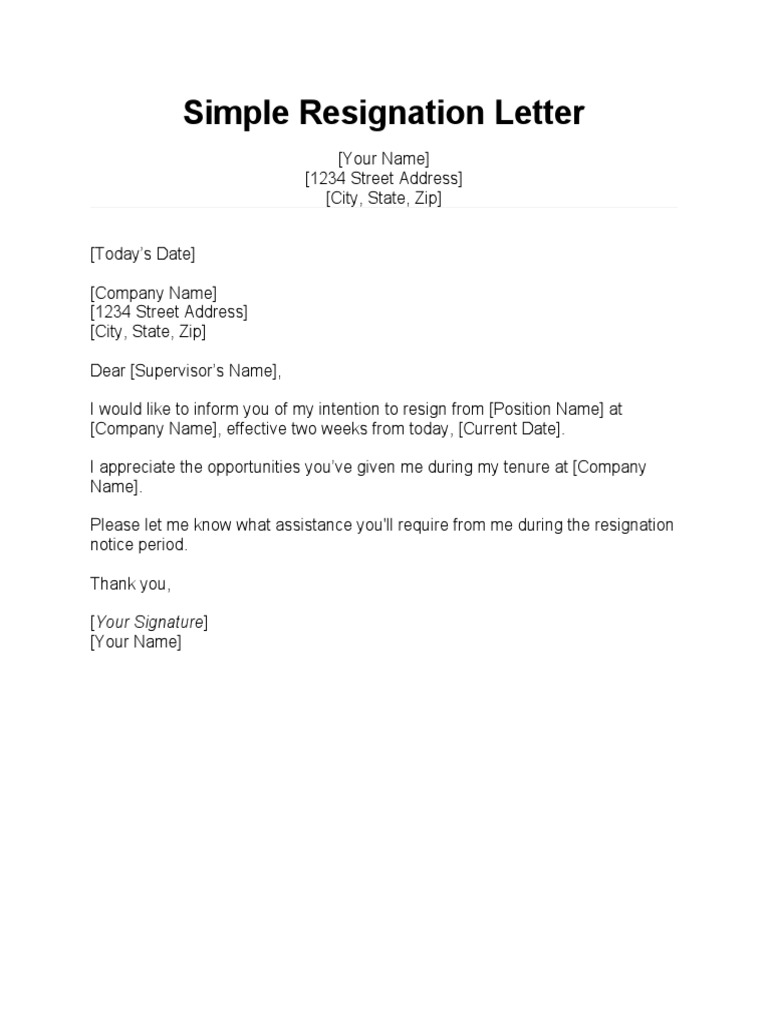 Simple Resignation Letter Updated | PDF