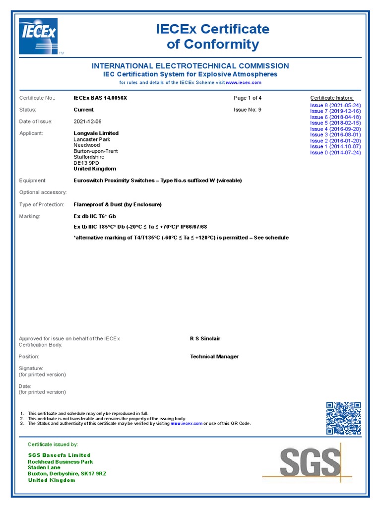 IECEx BAS 14.0056X 009 | PDF | Manufactured Goods | Electrical Engineering