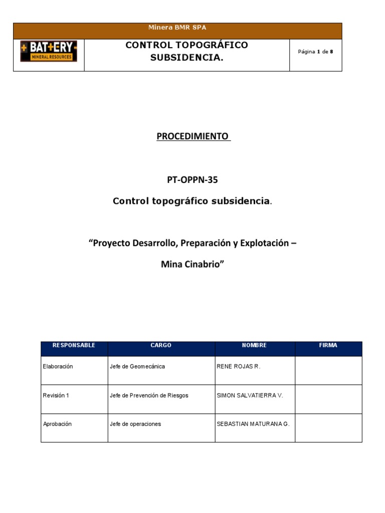 Proc. Control Topografico Subsidencia. | PDF | Minería