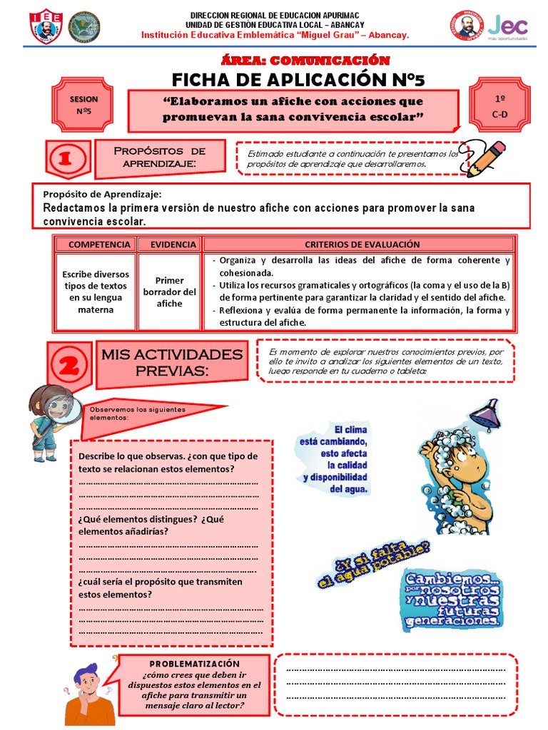 1° Ficha de Aplicación-Sesión5-Sem.3-Exp.1-Comu | PDF | Imagen | Póster