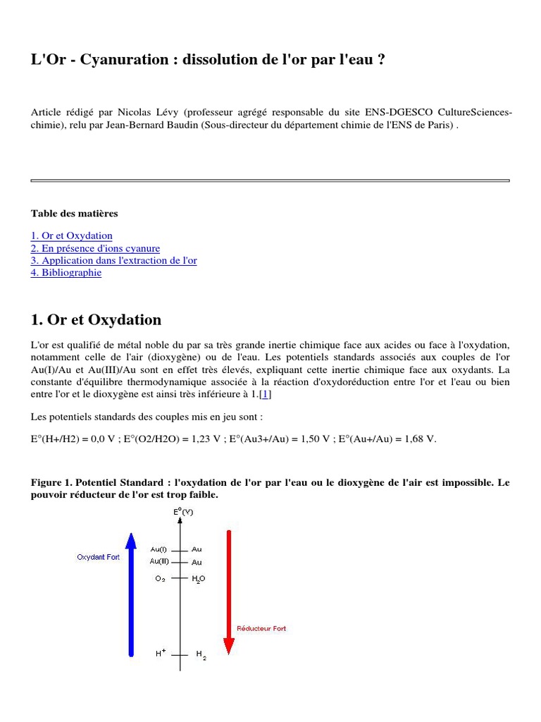Extraction de l'or par cyanuration | PDF | Réaction d'oxydoréduction ...