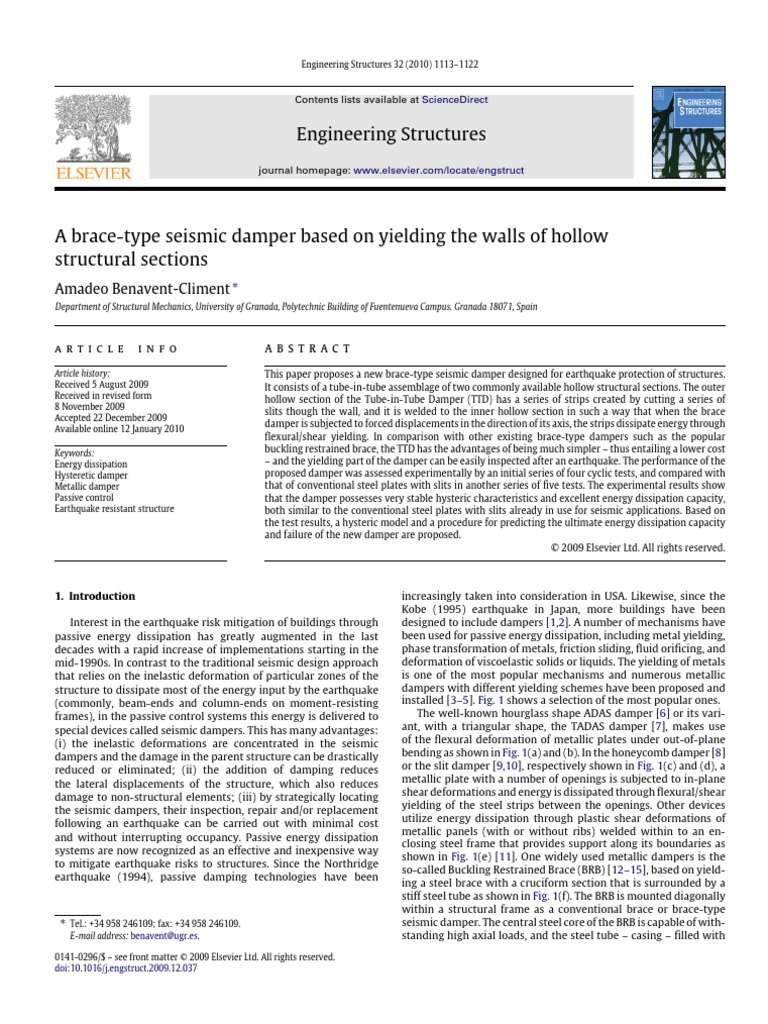 A Brace-Type Seismic Damper Based On Yielding The Walls of Hollow | PDF ...