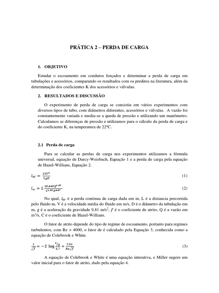 Perda de Carga | PDF | Dinâmica (Mecânica) | Quantidade