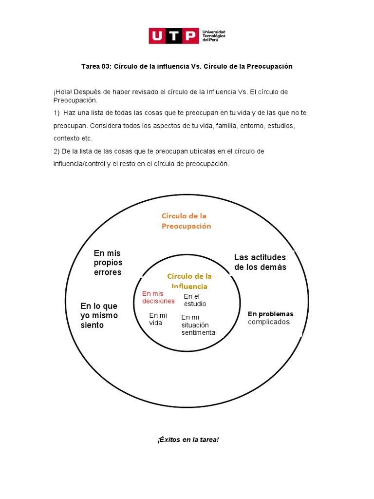 Tarea 03 Círculo de La Influencia vs. Círculo de La Preocupación | PDF | Relaciones personales ...