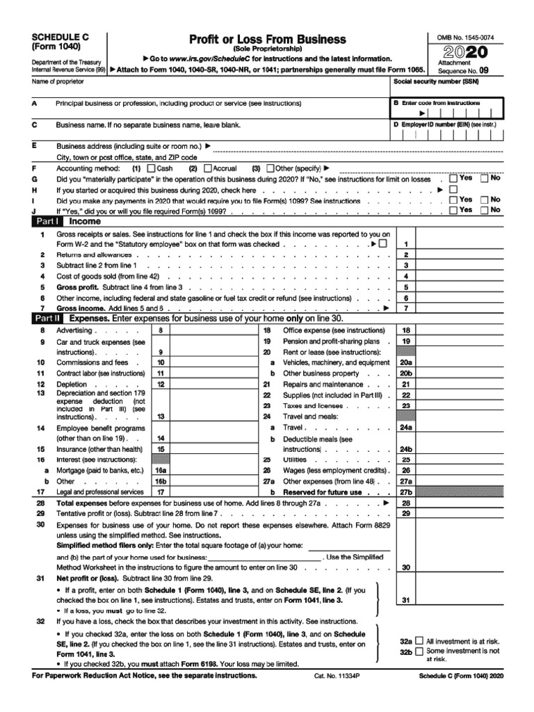 Sample Form 1040 Schedule C Profit or Loss From Business | PDF