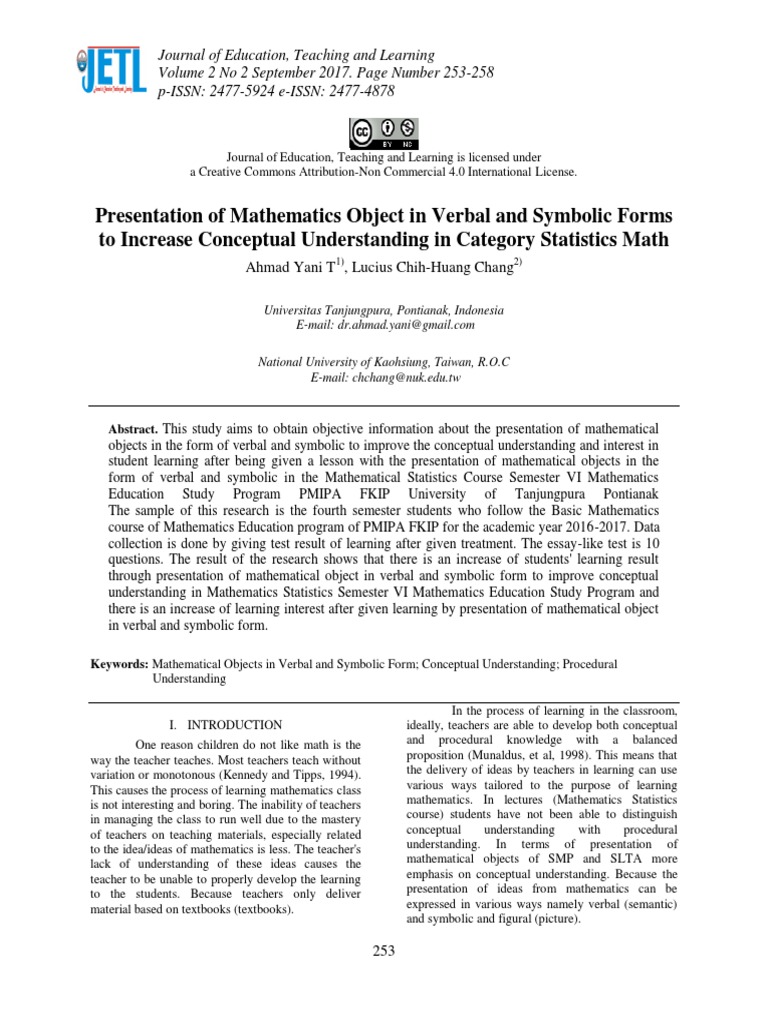 Presentation Of Mathematics Object In Verbal And S Pdf Mathematics Concept