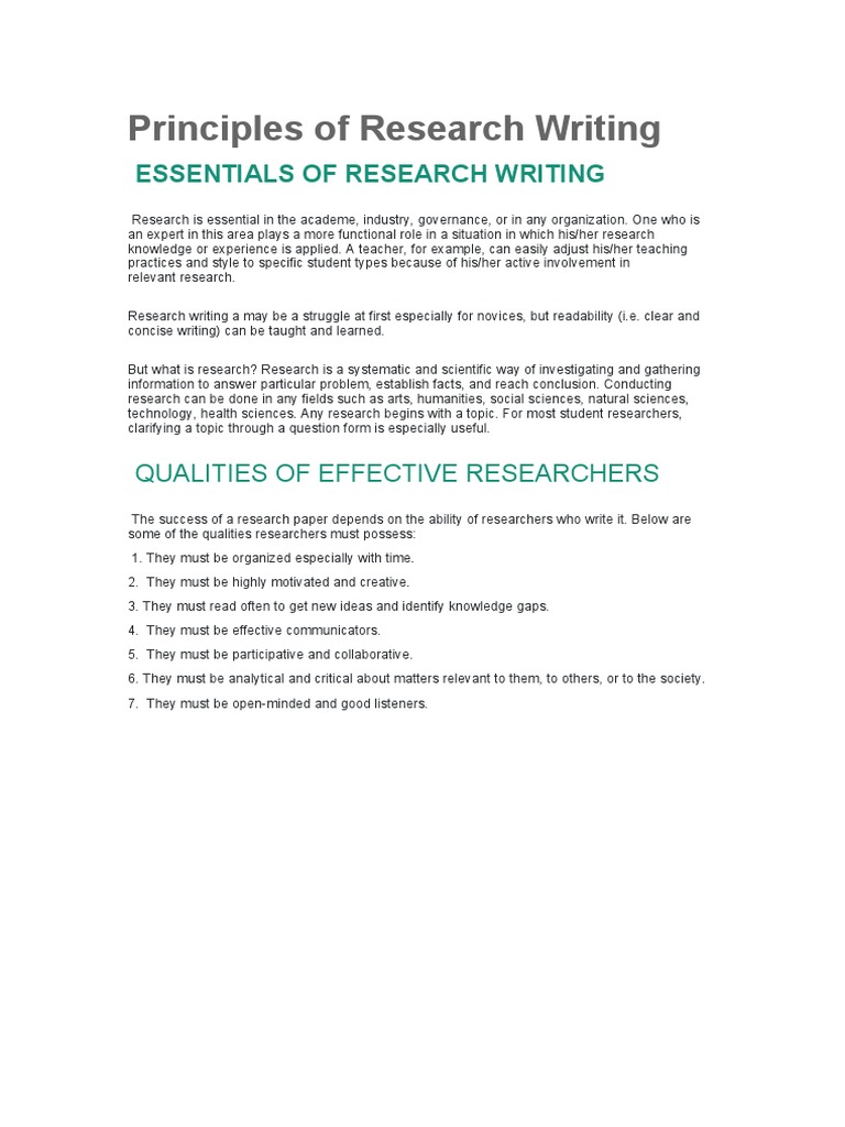 Essentials of Research Writing Principles | PDF | Nonverbal ...