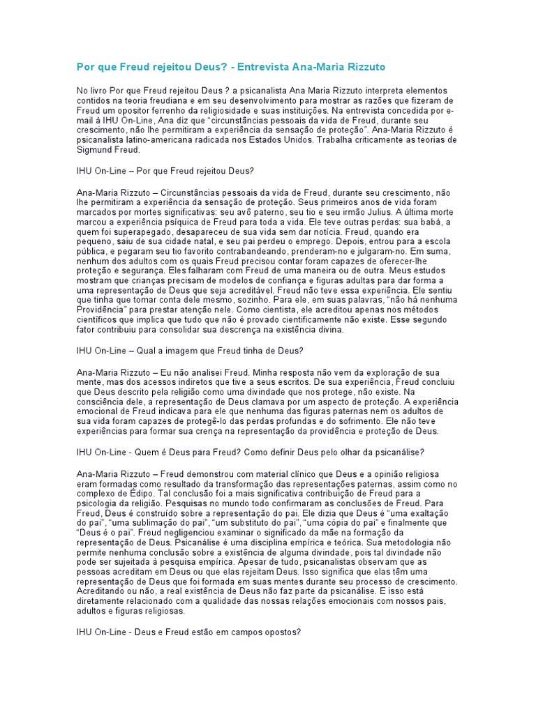 Por Que Freud Rejeitou Deus Ana Maria Rizzuto | PDF | Sigmund Freud | Deus
