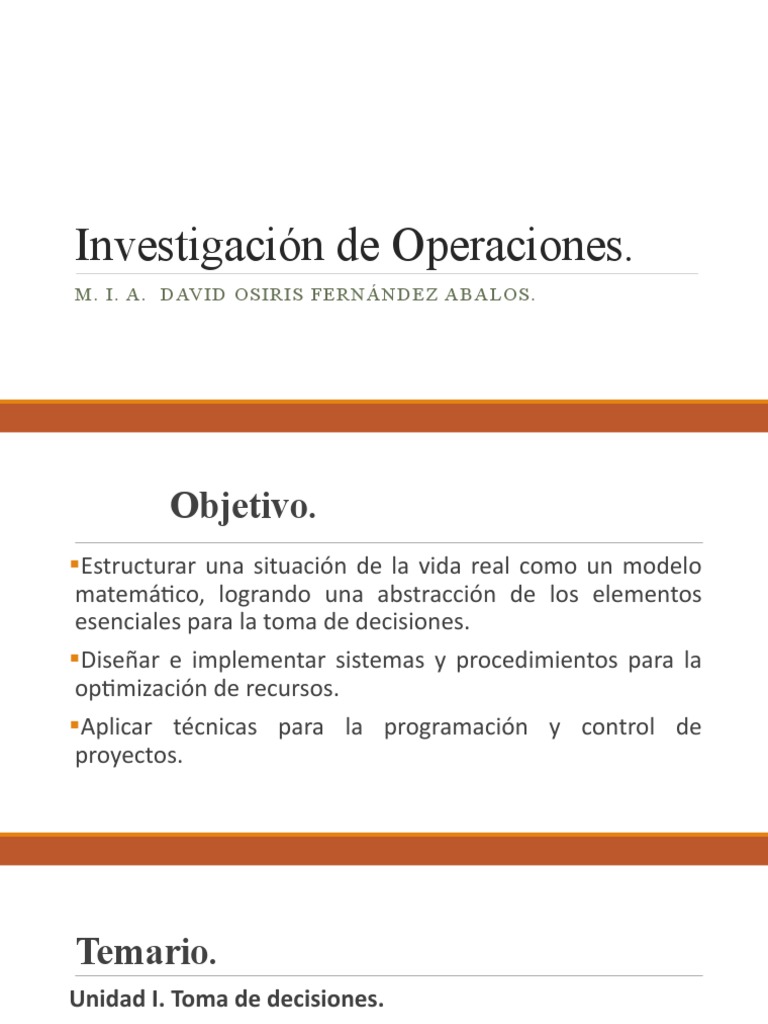 Unidad I Investigación de Operaciones | PDF | Toma de decisiones ...