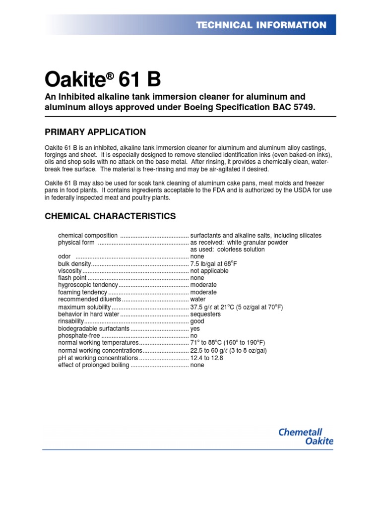 Oakite 61B TDS | Aluminium | Water