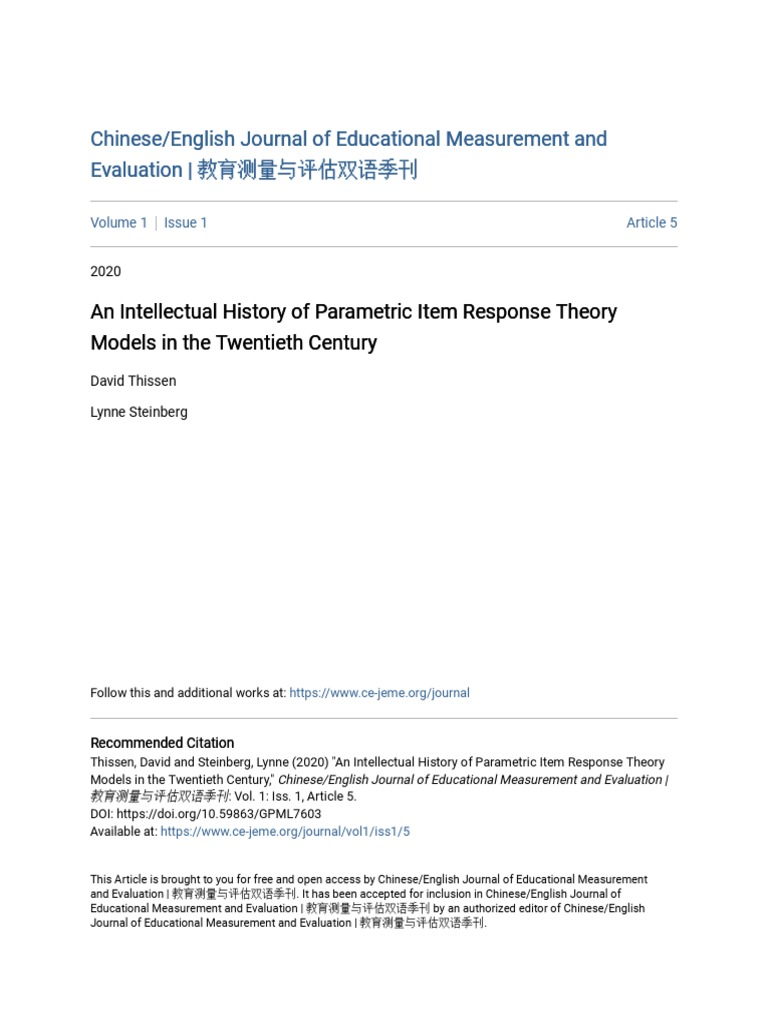 An Intellectual History of Parametric Item Response Theory Models | PDF ...