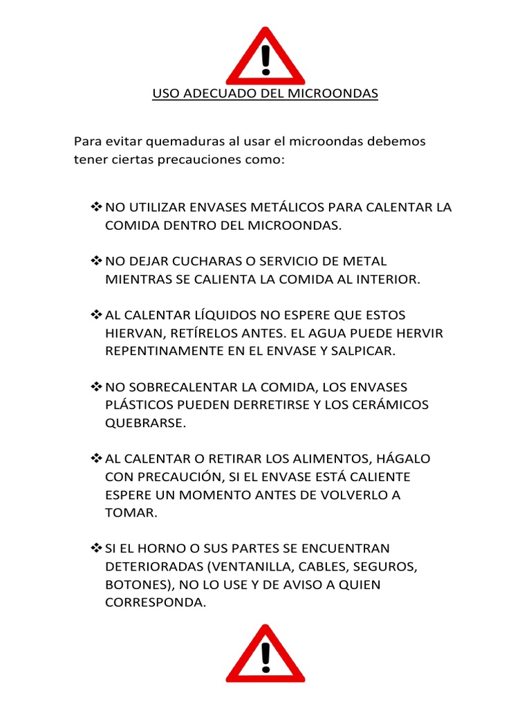 Uso Adecuado Del Microondas | PDF