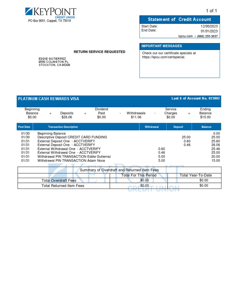 KeypOint Statement | Download Free PDF | Credit Card | Overdraft