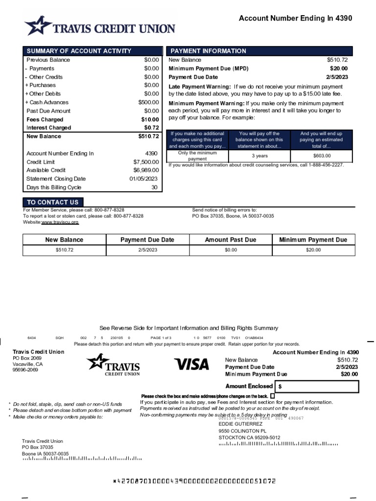 Travis Card Statement | PDF | Credit Card | Payments