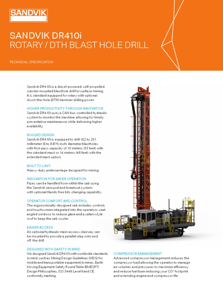 Sandvik DR410i Drill Rig Specifications | PDF | Horsepower | Drill