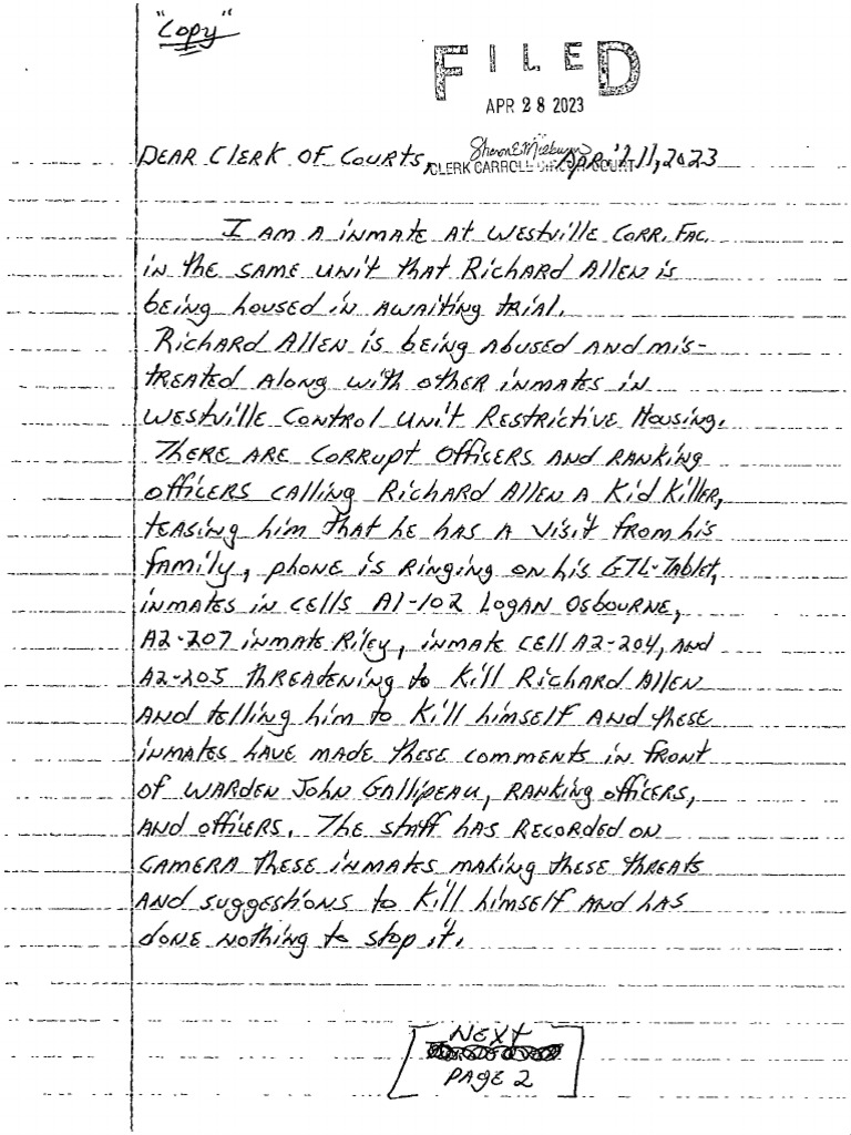 Letter From Inmate Regarding Richard Allen | PDF