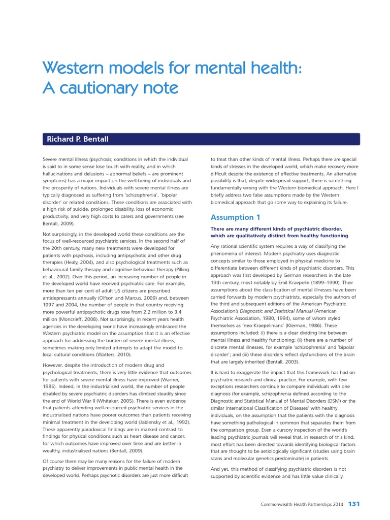 5 Western Models For Mental Health Bentall | PDF | Mental Disorder ...