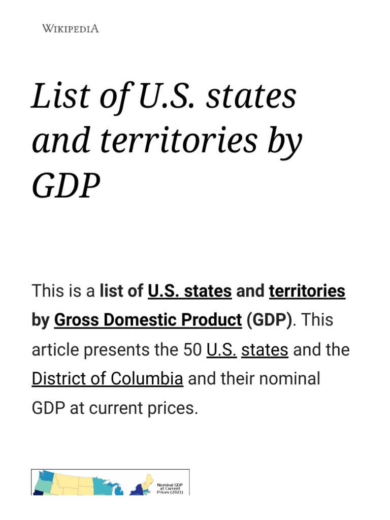 List of U.S. States and Territories by GDP - Wikipedia | PDF | Cost Of ...