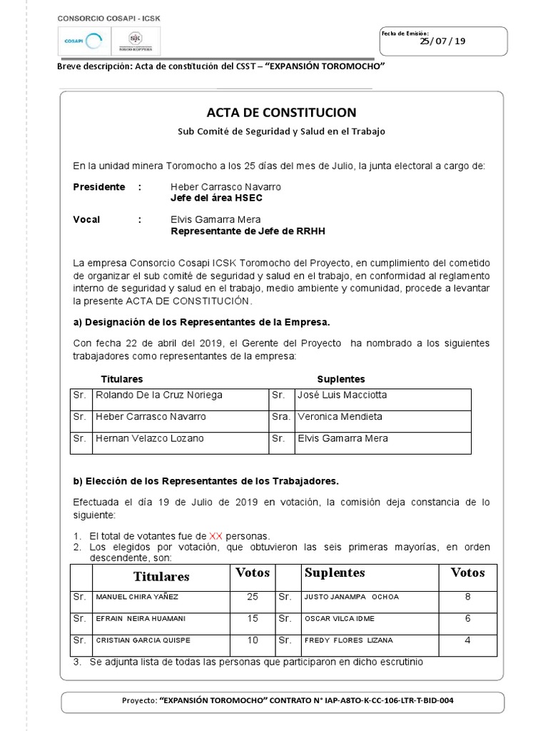 0 Acta de Constitucion SCSST Consorcio | PDF | Gobierno | Elecciones