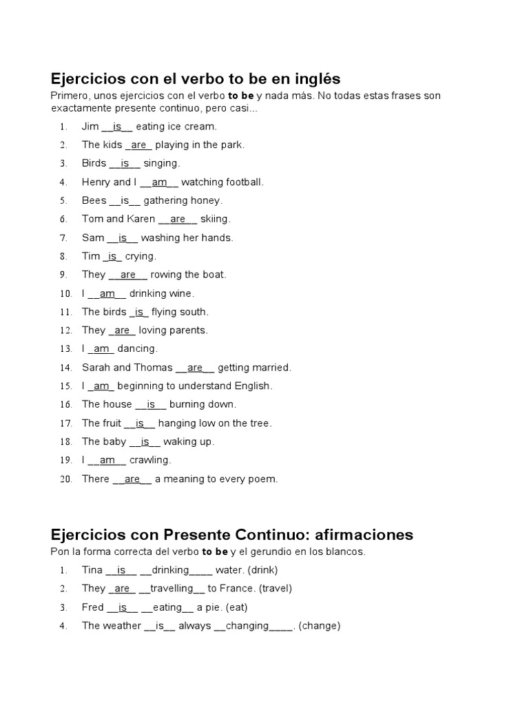 Ejercicios Presente Continuo | PDF