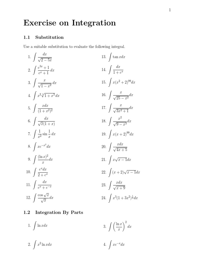 Integrationexercise Pdf Trigonometric Functions Elementary Mathematics