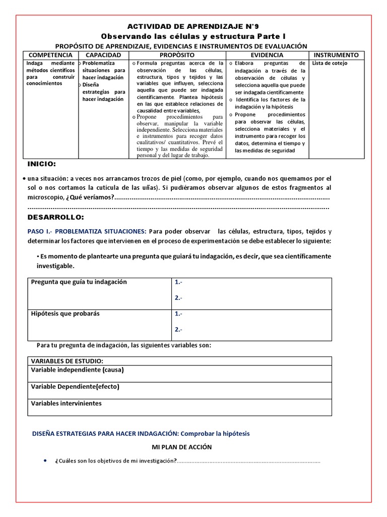 Practica De Laboratorio N 9 Pdf Hipótesis Biología Celular