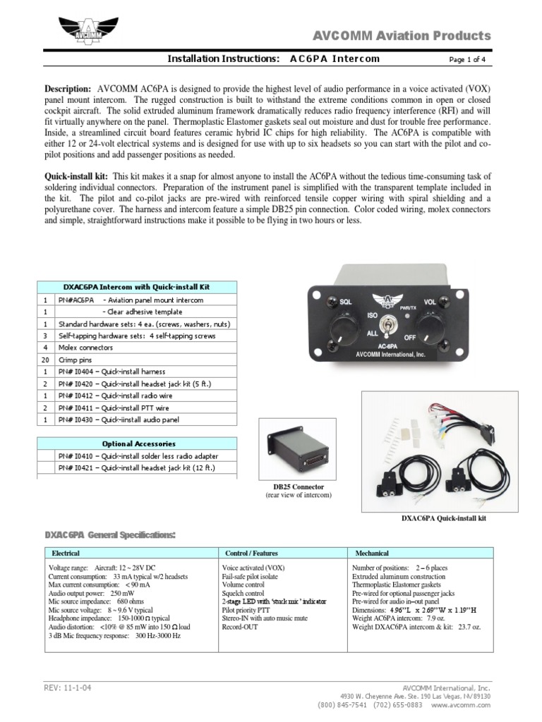 AC6PA Intercom Instructions | PDF | Electrical Connector | Headphones