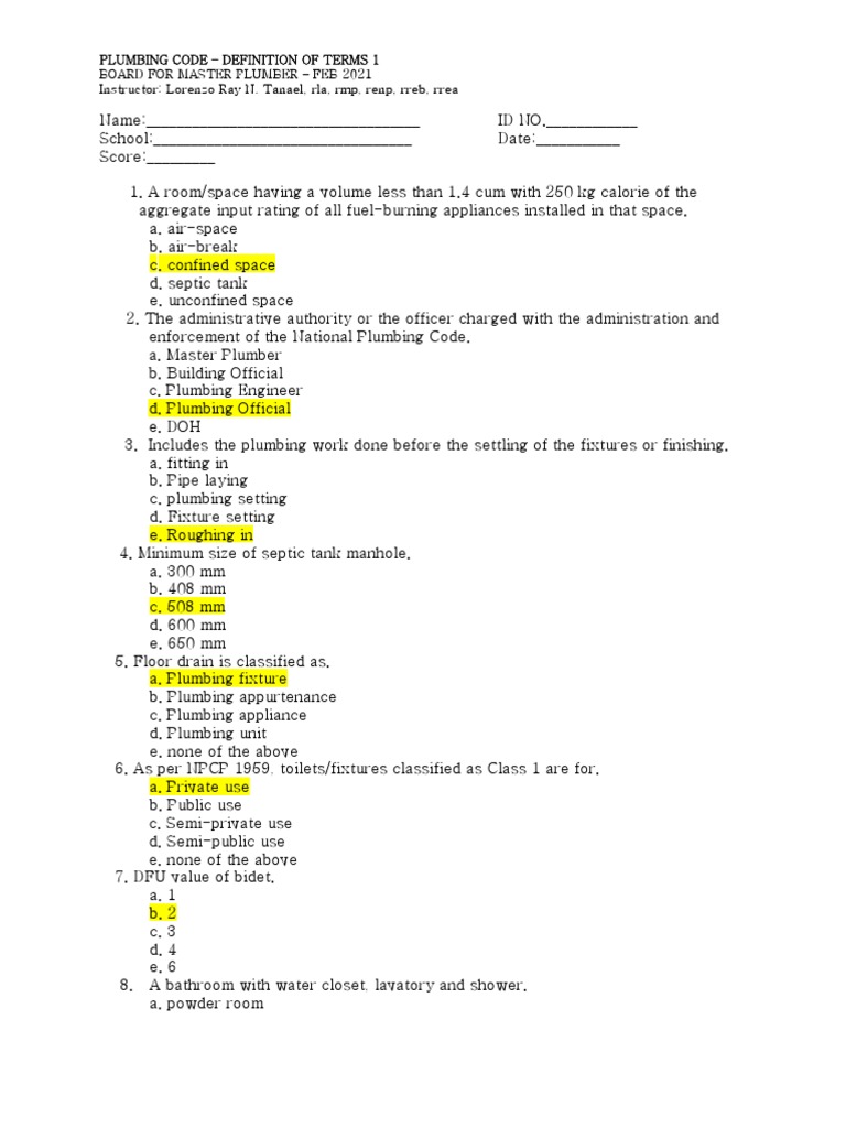 MP 221 Tanael PLUMBING CODE Definition of Terms 1 | PDF | Plumbing ...