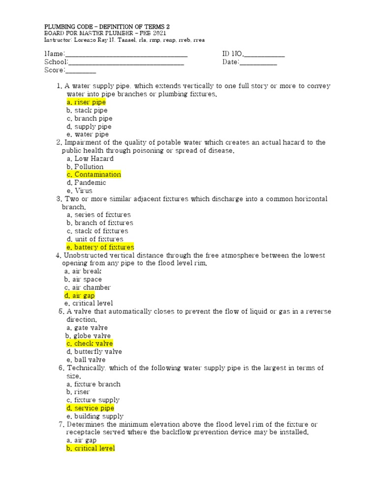 MP 221 Tanael PLUMBING CODE Definition of Terms 2 | PDF | Plumbing ...