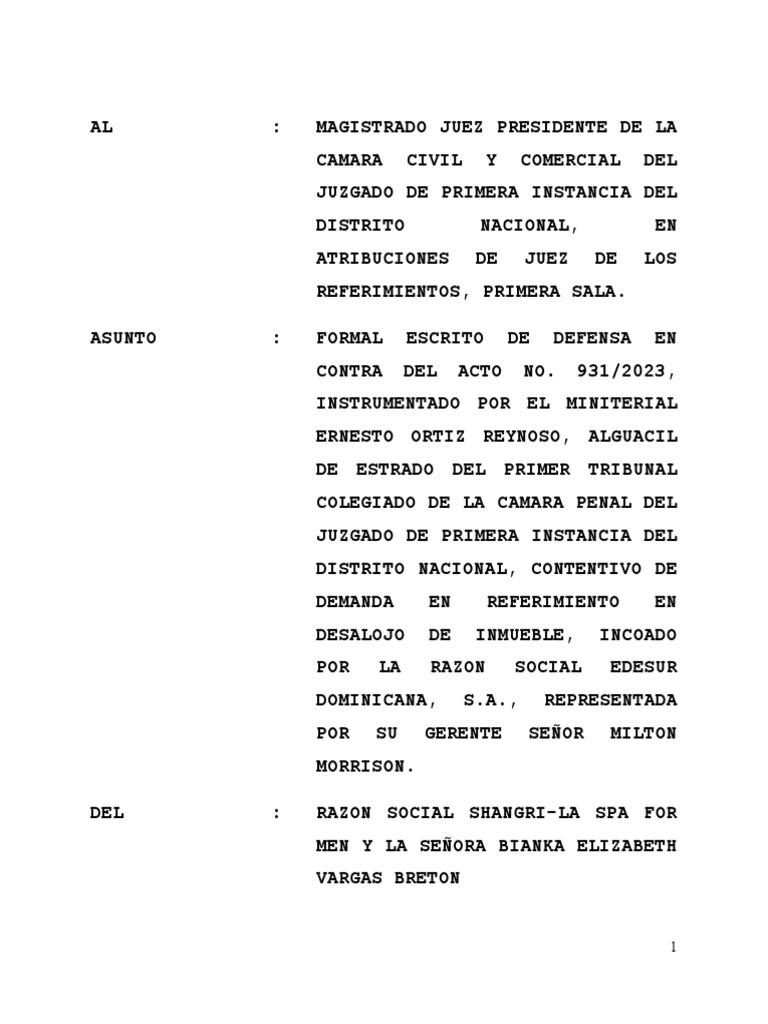 Escrito de Defensa-Bianka Elizabeth Vargas Breton-Danilo | Descargar gratis PDF | Debido al ...