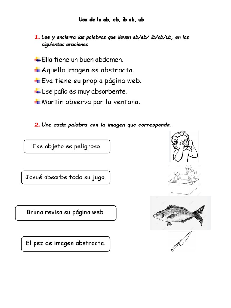 Actividades con sílabas ab, eb, ib, ob, ub | PDF