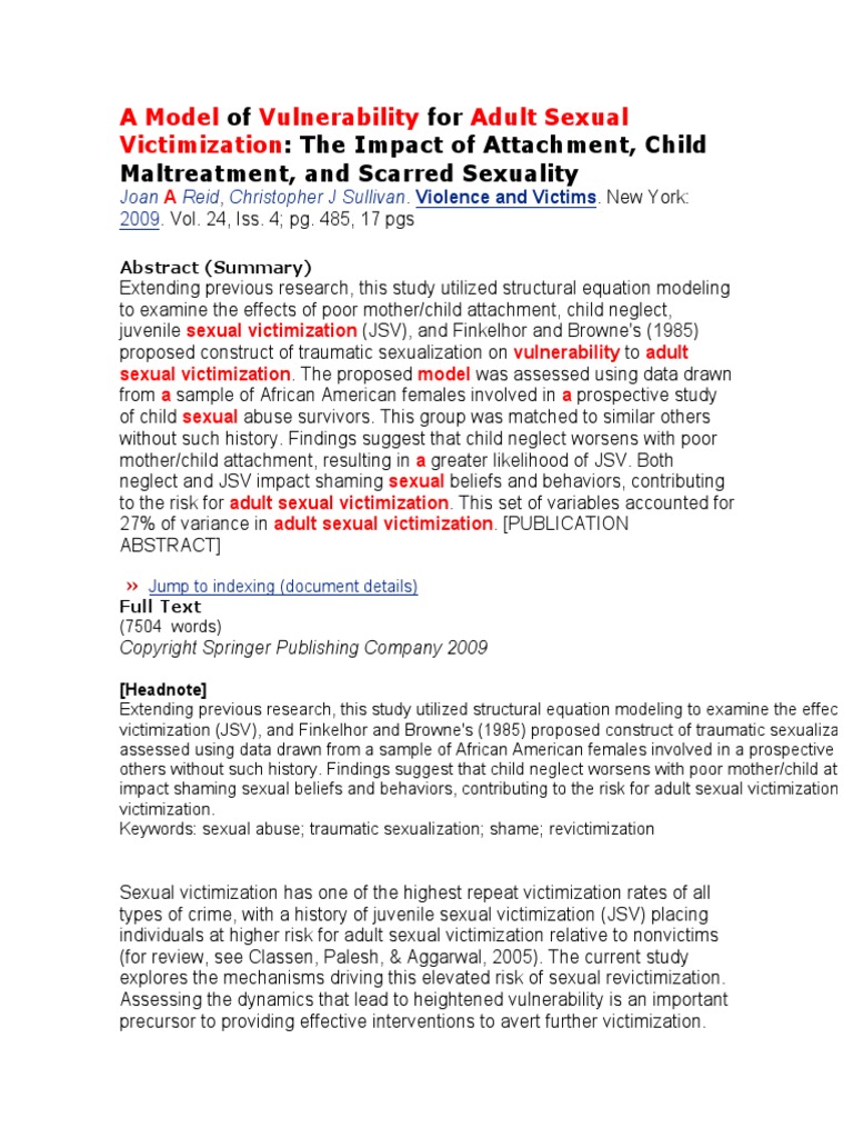 A Model of Vulnerability For Adult Sexual Victimization | PDF | Child Abuse | Attachment Theory