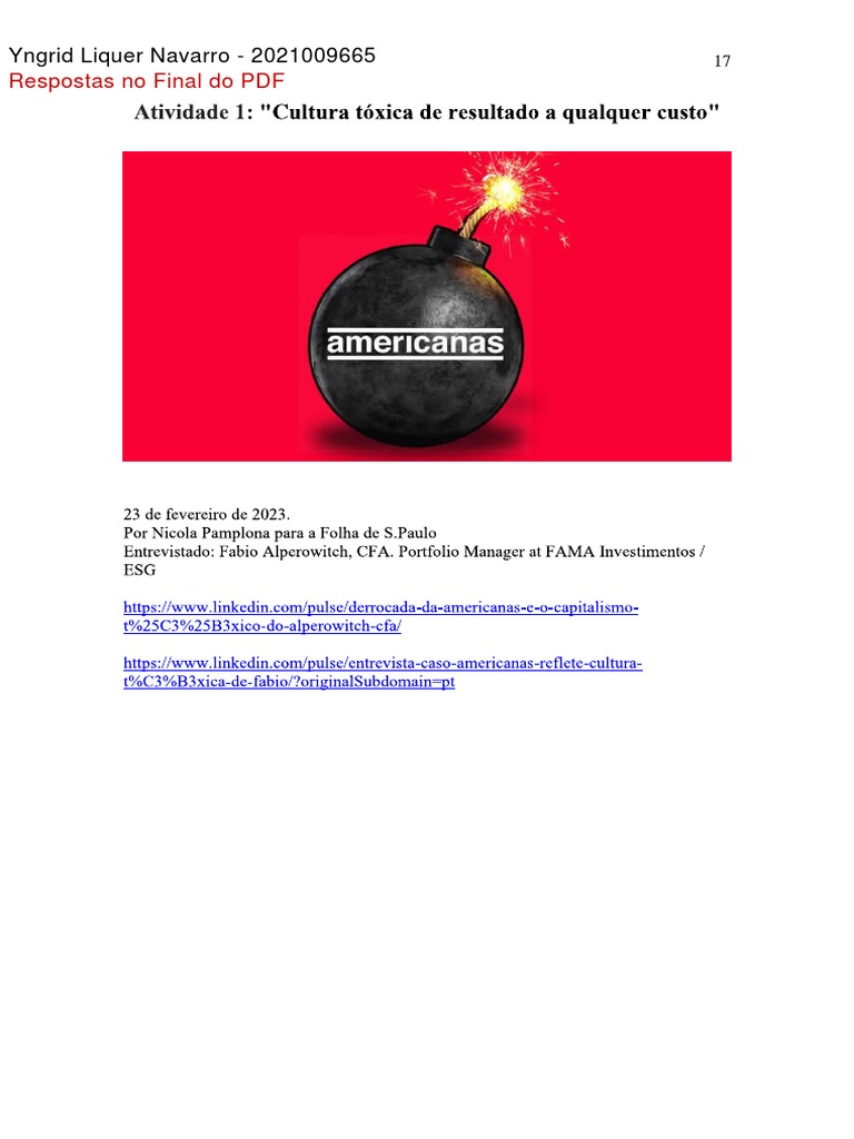 Atividades 1 - Stakeholders Americanas | PDF