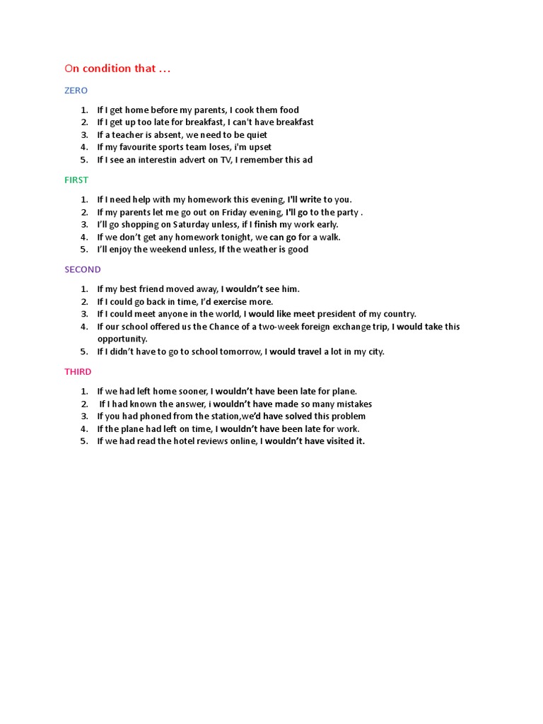 Conditional Sentences Examples | PDF | Wellness