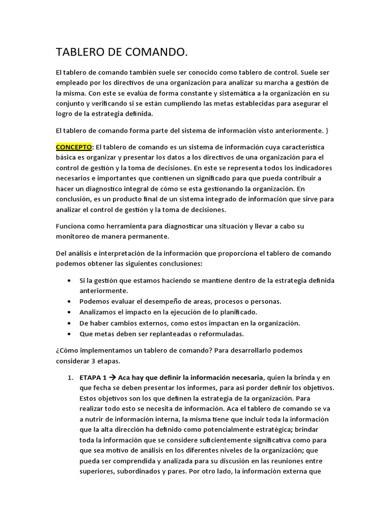 Tablero de Comando | PDF | Información | Toma de decisiones