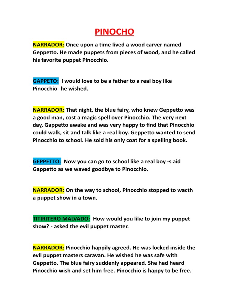 Pinocho Cuento Ingles Pdf Pinocchio