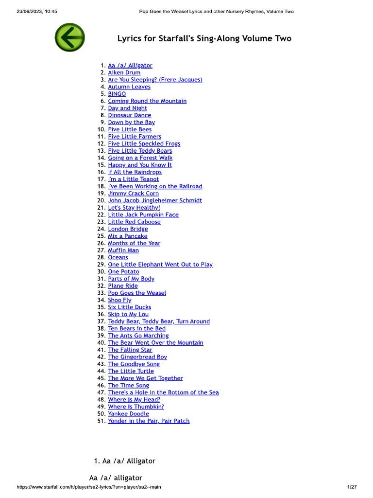 Starfall's Sing-Along Volume Two | PDF