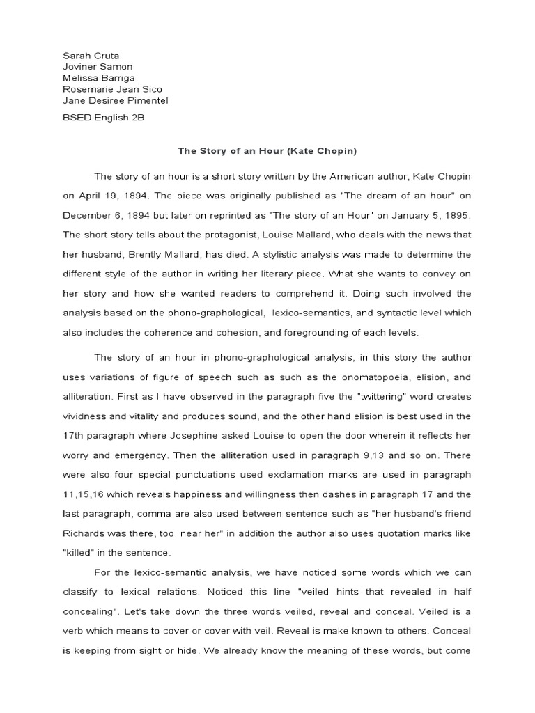 Stylistic Analysis of "The Story of an Hour" | PDF | Linguistics | Grammar