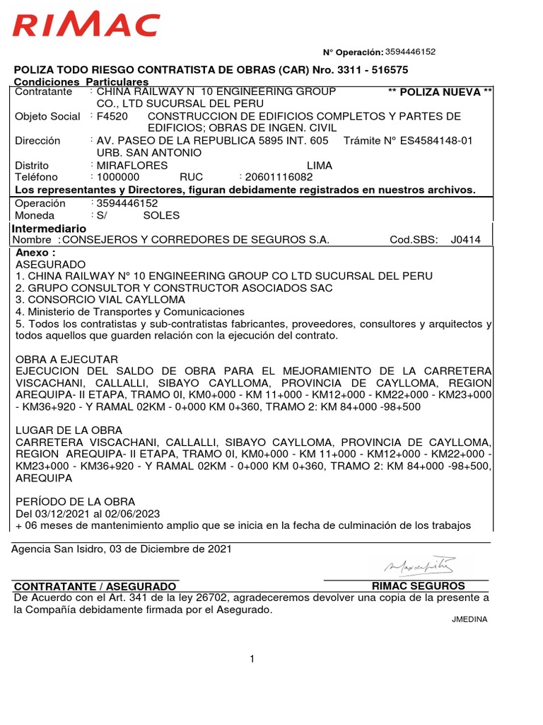 Poliza Car #3311-516575 - Vig. 03.12.21 Al 02.06.23 | PDF | Negocios | Finanzas y dinero