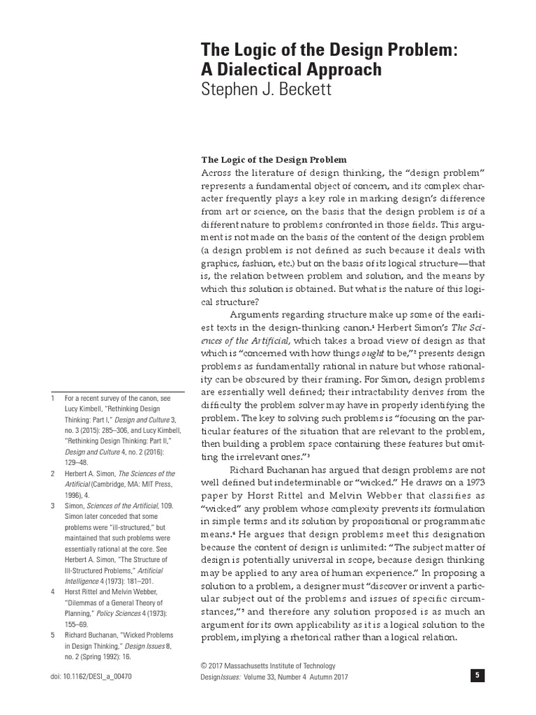 The Logic Of Design Problems A Dialectical Approach Stephen J Beckett Pdf Dialectic Georg 1914