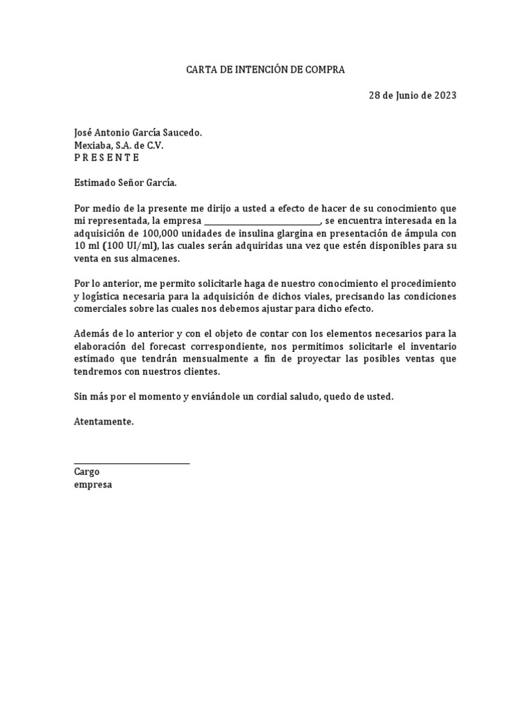 Carta de Intención de Compra | PDF