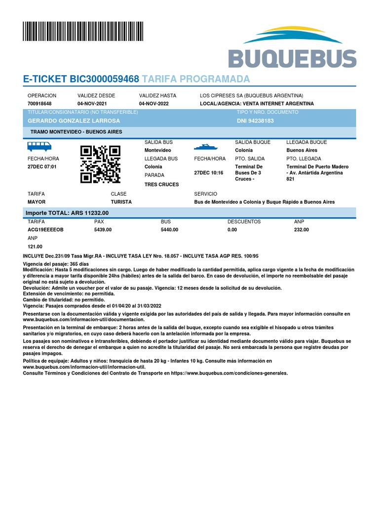 Itinerario Buquebus Montevideo-Buenos Aires | PDF