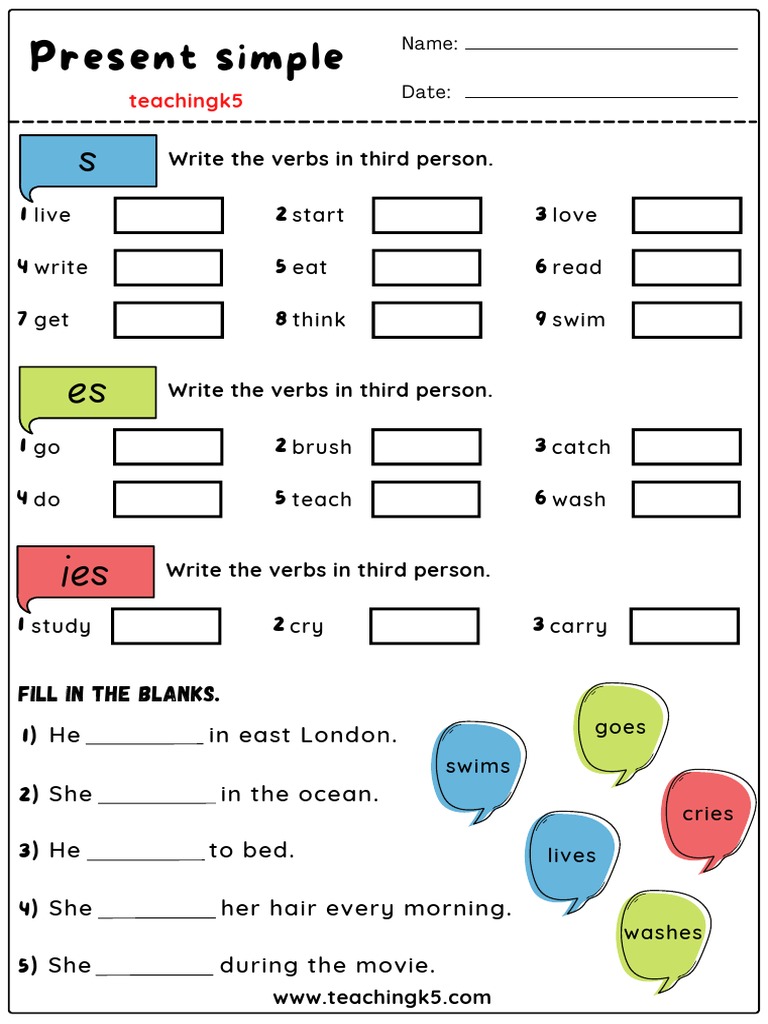 Third Person Singular Verb Practice | PDF | Language Arts & Discipline