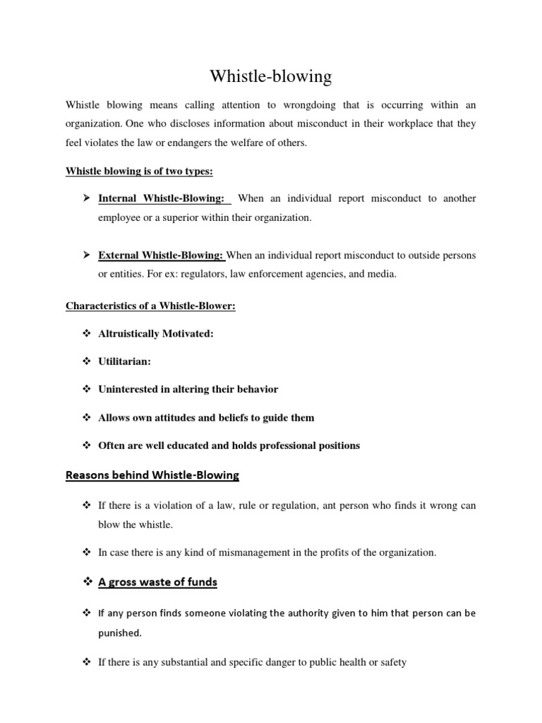 Whistle Blowing Is of Two Types | PDF | Whistleblower | Government