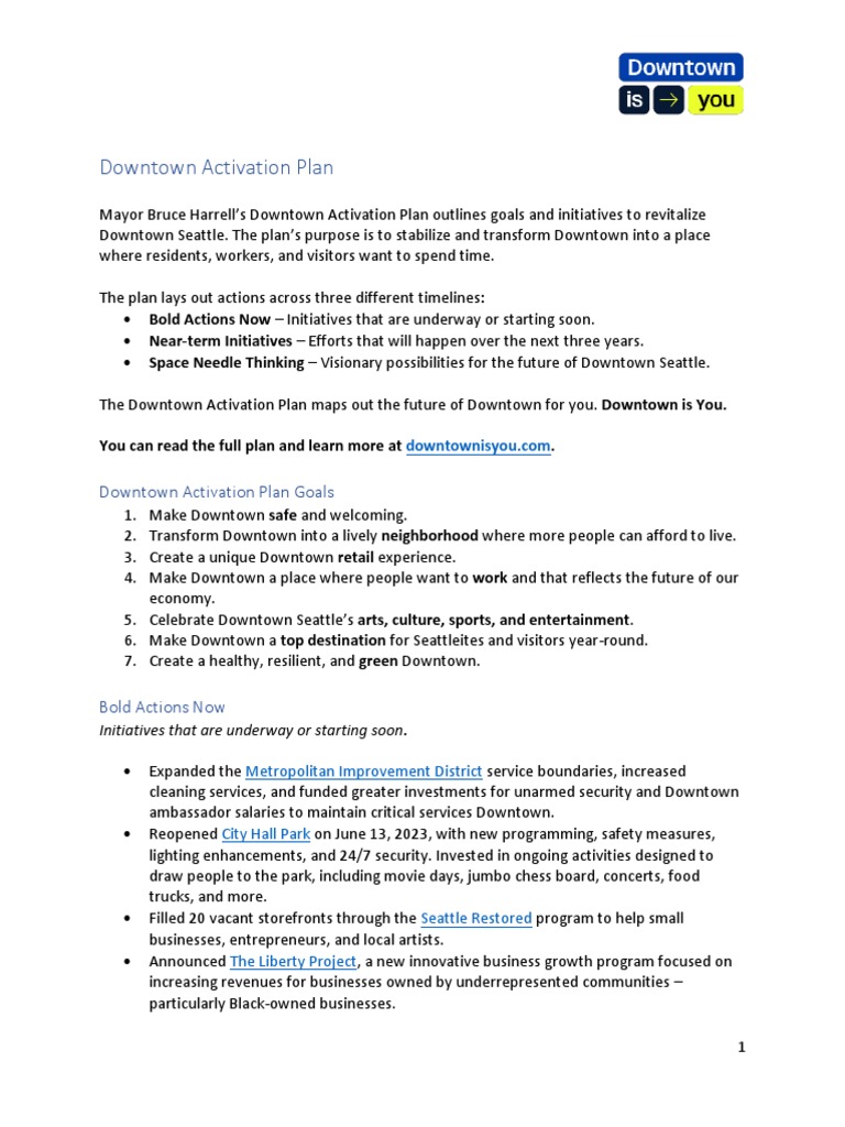 Downtown Activation Plan Fact Sheet | PDF | Seattle