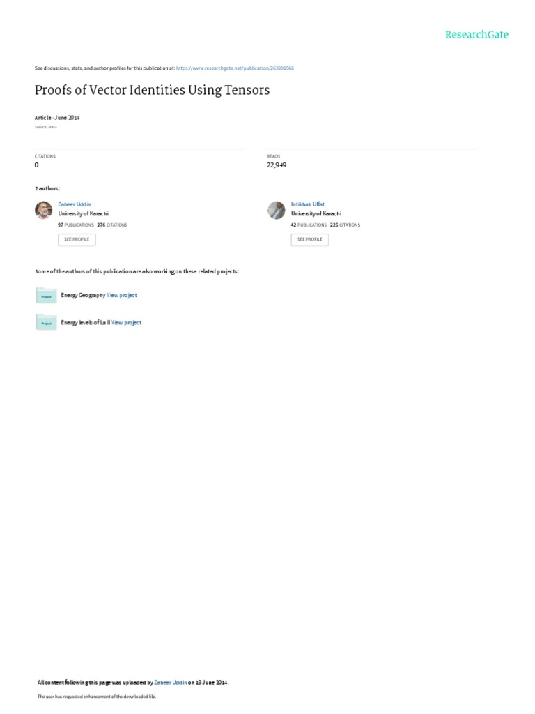 Proofs of Vector Identities Using Tensors | PDF | Tensor | Linear Algebra