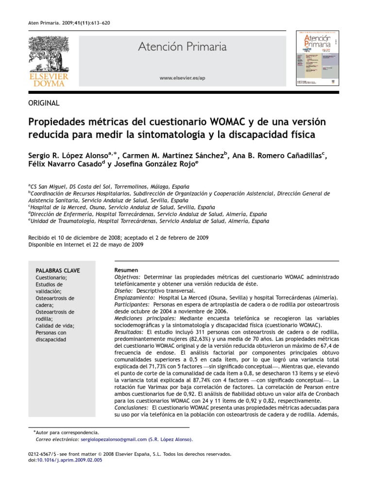WOMAC | PDF | Validez (Estadísticas) | Alfa de Cronbach